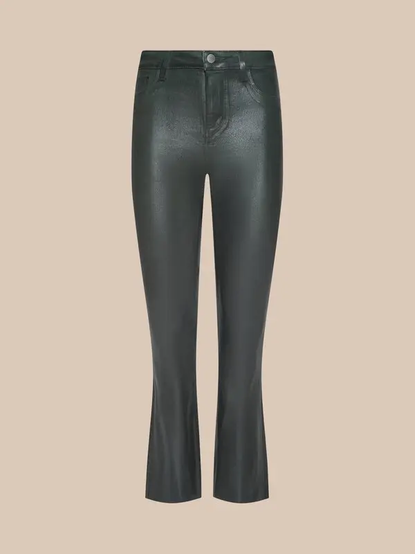 L'Agence Kendra Coated Cropped Flare Jean - Ash Olive Coated