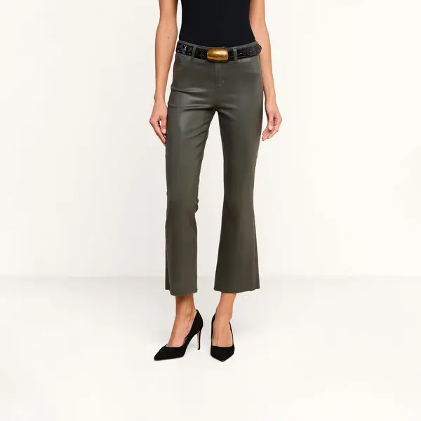 L'Agence Kendra Coated Cropped Flare Jean - Ash Olive Coated