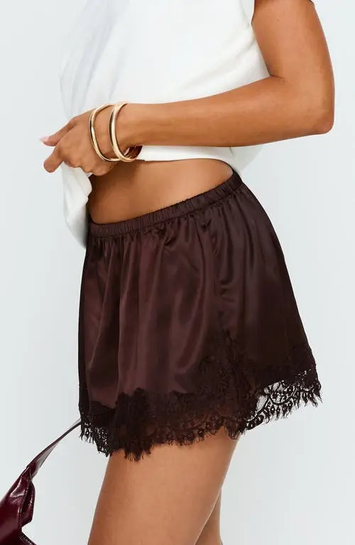 Princess Polly Orlynn Satin Lace Trimmed Shorts