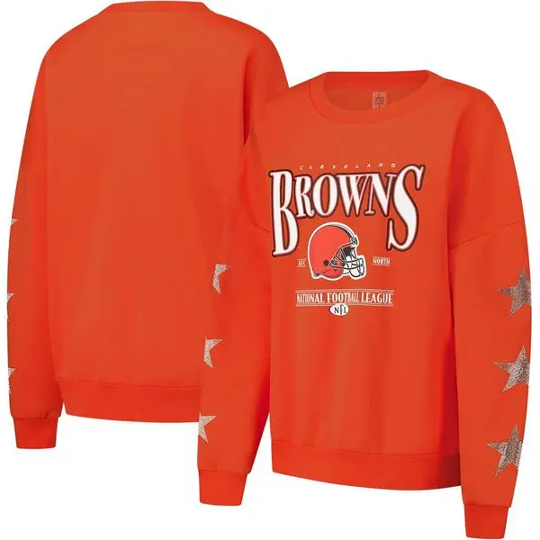GAMEDAY COUTURE Cleveland Browns Rhinestone Star Sleeve Oversized Pullover Sweatshirt - Orange