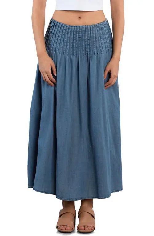 WASH LAB DENIM Pintuck Denim Maxi Skirt