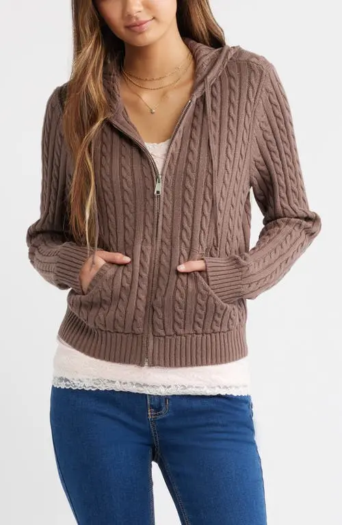 Bp. Cable Stitch Hooded Cardigan - Brown Quartz