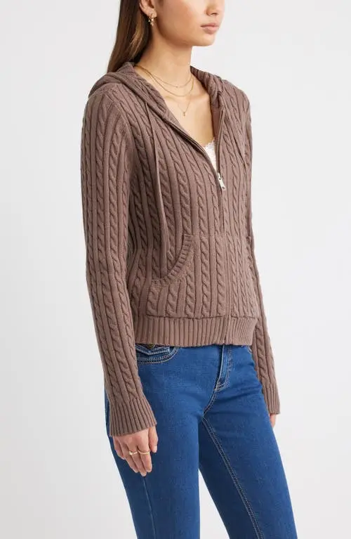 Bp. Cable Stitch Hooded Cardigan - Brown Quartz