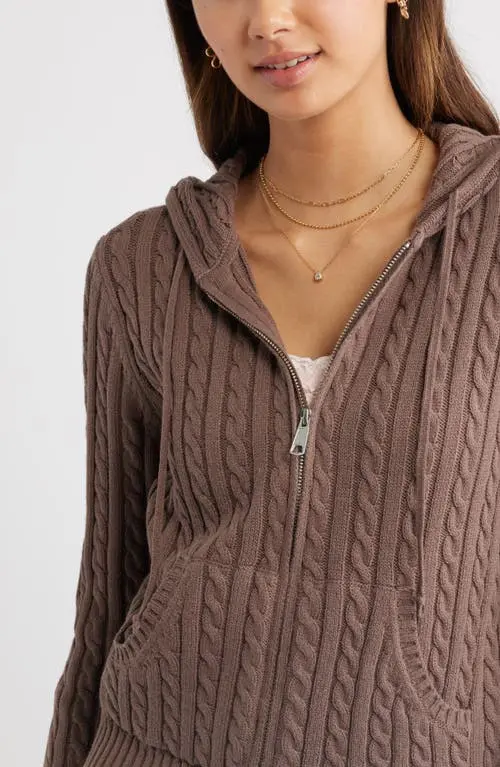 Bp. Cable Stitch Hooded Cardigan - Brown Quartz