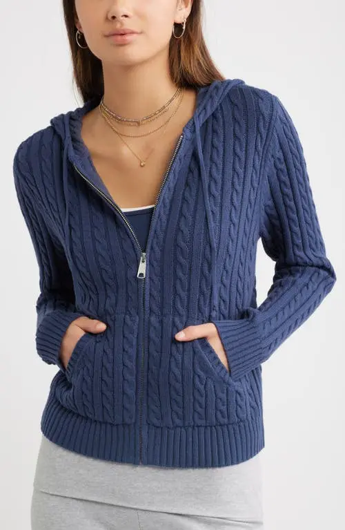 Bp. Cable Stitch Hooded Cardigan - Navy Indigo