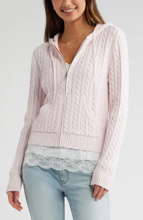 Bp. Cable Stitch Hooded Cardigan - Pink Primrose
