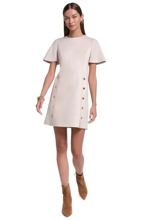 Halston Short Sleeve Suede Shift Dress - Beige