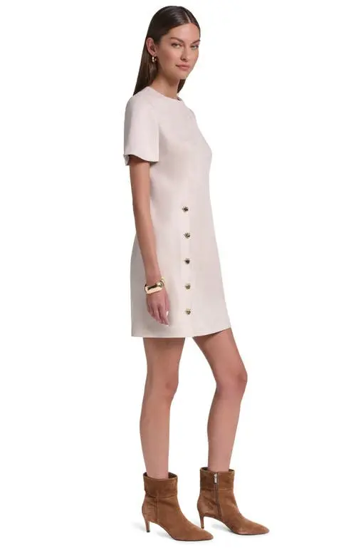 Halston Short Sleeve Suede Shift Dress - Beige