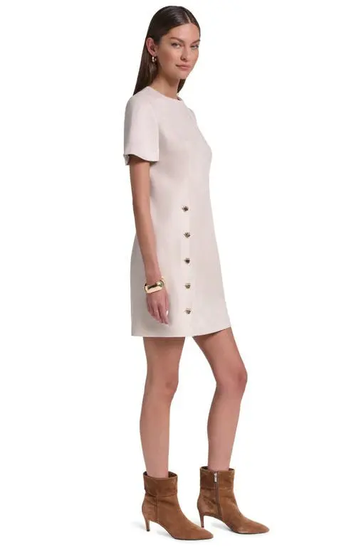 Halston Short Sleeve Suede Shift Dress - Beige