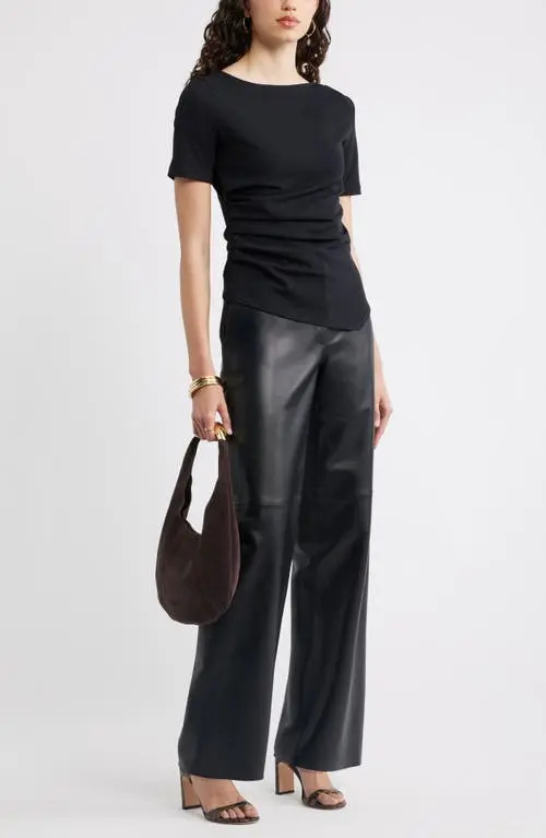 Nordstrom Asymmetric Gathered Tee - Black