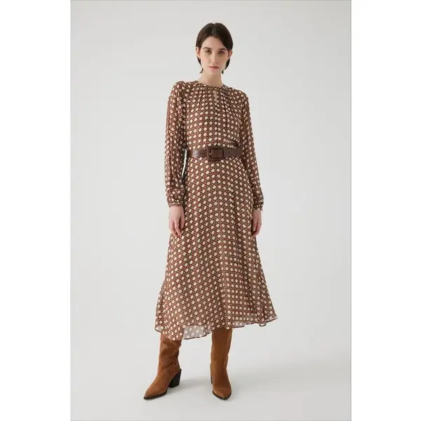 EXQUISE Alaina Chiffon Midi Dress - Brown-bone