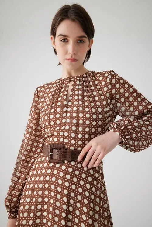 EXQUISE Alaina Chiffon Midi Dress - Brown-bone