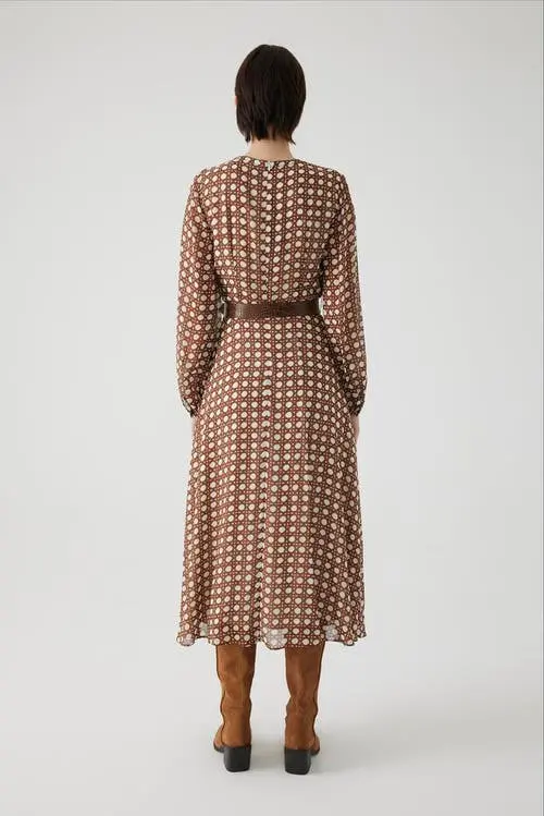 EXQUISE Alaina Chiffon Midi Dress - Brown-bone