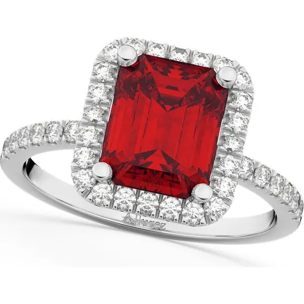 ALLUREZ Emerald Cut Ruby And Diamond Engagement Ring In 14k White Gold - 3.32ct/white Gold