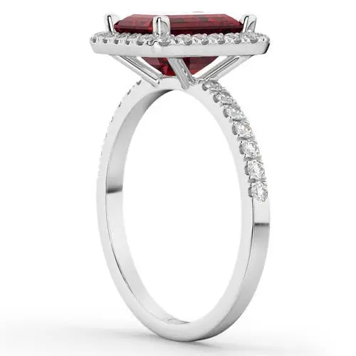ALLUREZ Emerald Cut Ruby And Diamond Engagement Ring In 14k White Gold