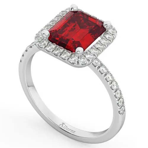ALLUREZ Emerald Cut Ruby And Diamond Engagement Ring In 14k White Gold