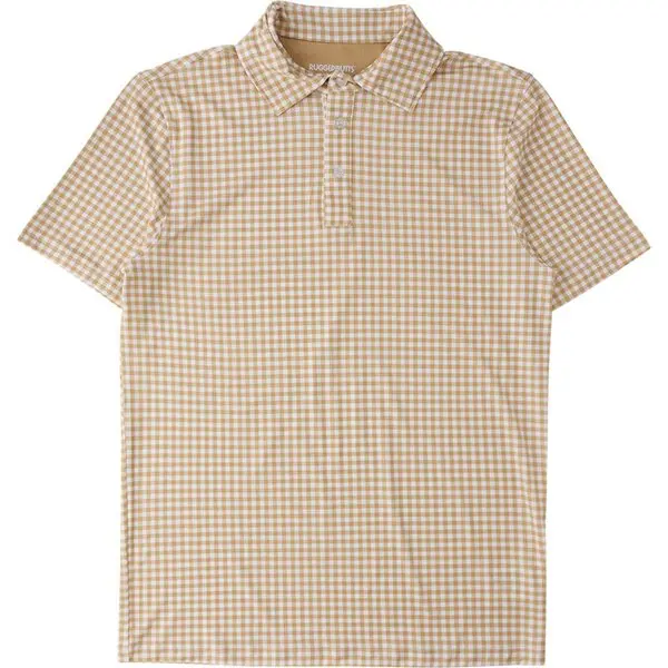 RUGGEDBUTTS Knit Short Sleeve Performance Polo - Khaki Micro Gingham