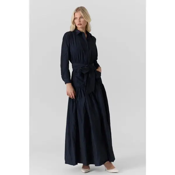 LE FAFO Bella Belted Dress - Navy