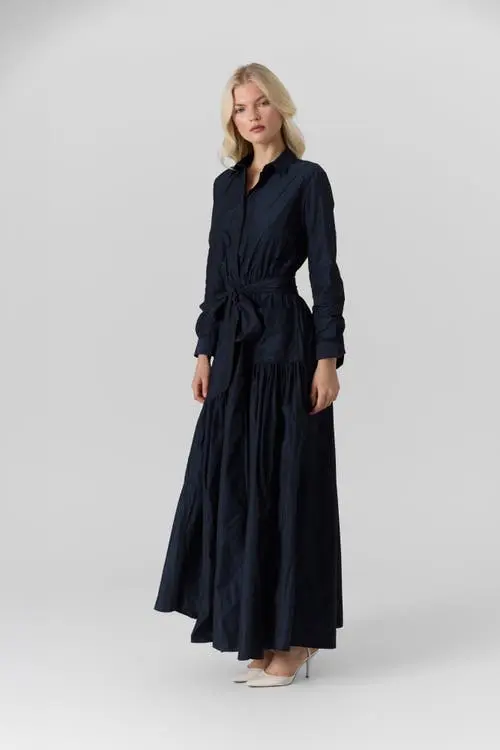LE FAFO Bella Belted Dress - Navy