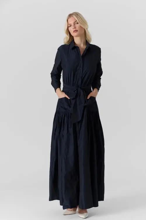 LE FAFO Bella Belted Dress - Navy