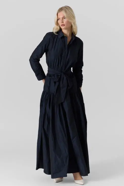 LE FAFO Bella Belted Dress - Navy