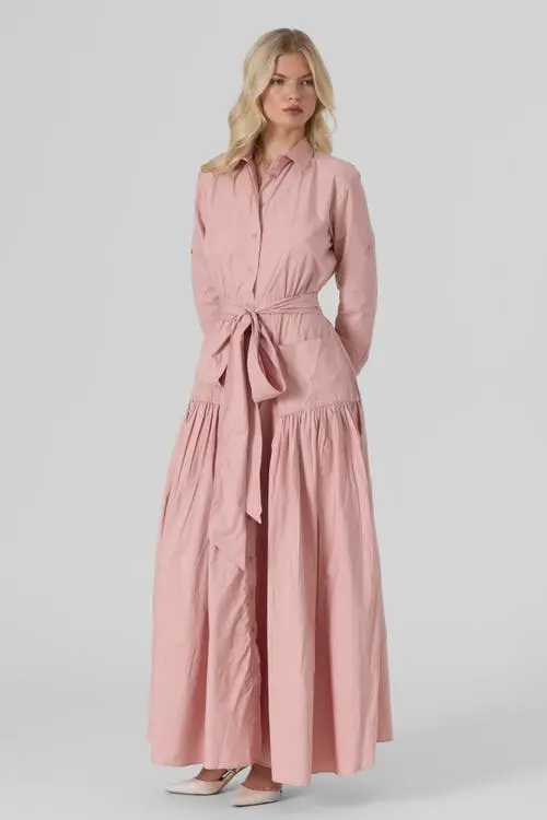 LE FAFO Bella Belted Taffeta Maxi Dress