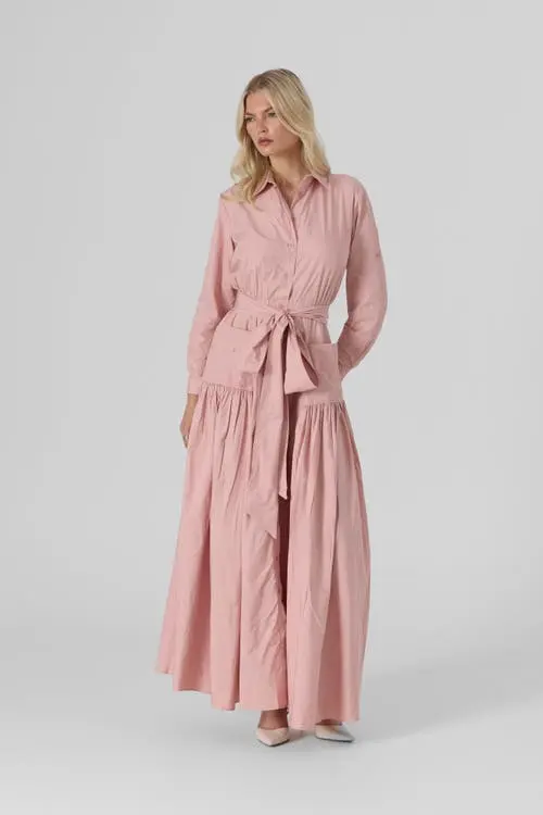 LE FAFO Bella Belted Taffeta Maxi Dress
