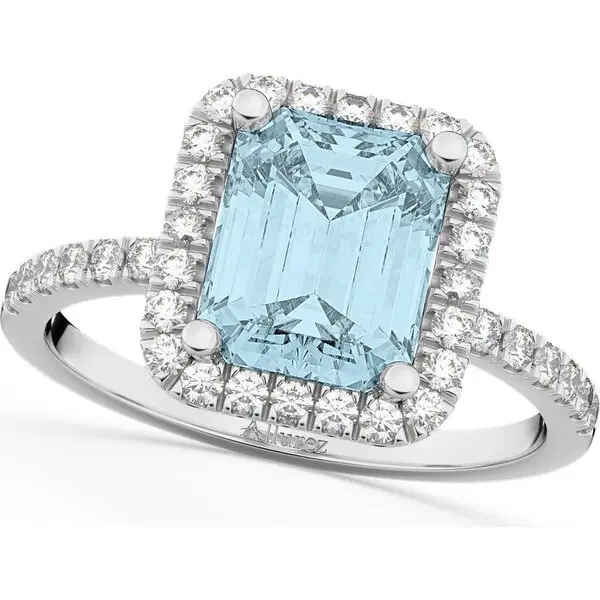 ALLUREZ Emerald Cut Aquamarine And Diamond Engagement Ring In 14k White Gold - 3.32ct/white Gold