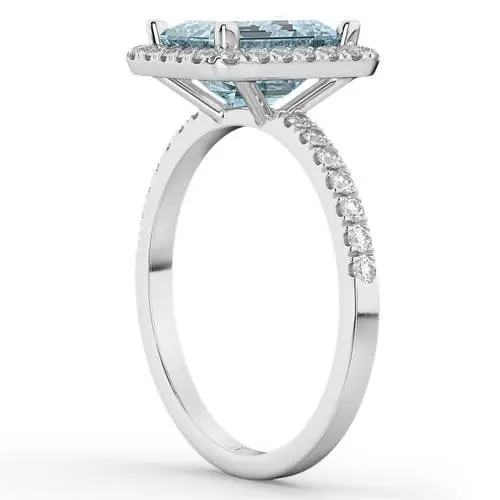 ALLUREZ Emerald Cut Aquamarine And Diamond Engagement Ring In 14k White Gold