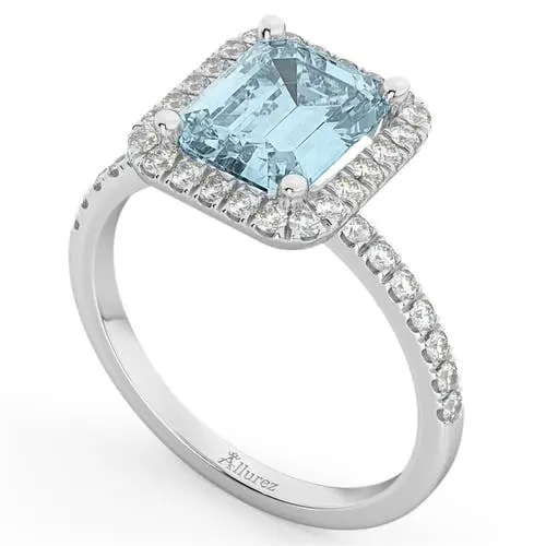 ALLUREZ Emerald Cut Aquamarine And Diamond Engagement Ring In 14k White Gold