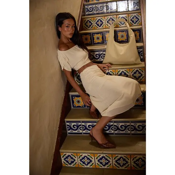 SASHA THERESE Margot Midi Skirt In Chiffon - Butter
