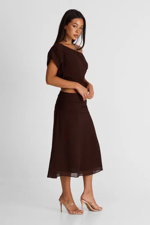 SASHA THERESE Margot Midi Skirt - Chocolate