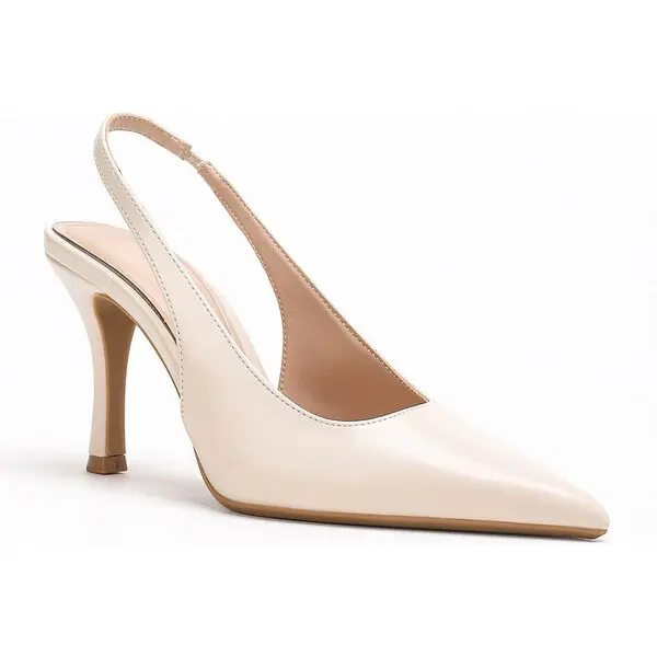 KNEETOES Quinn Heels Pointed Toe Slingback Stiletto - Beige