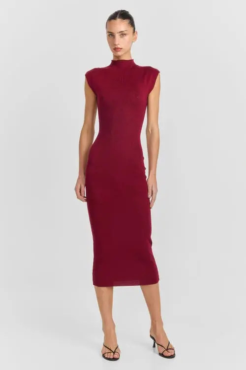 SASHA THERESE Suzette Ribbed Knit Midi Dress - Red