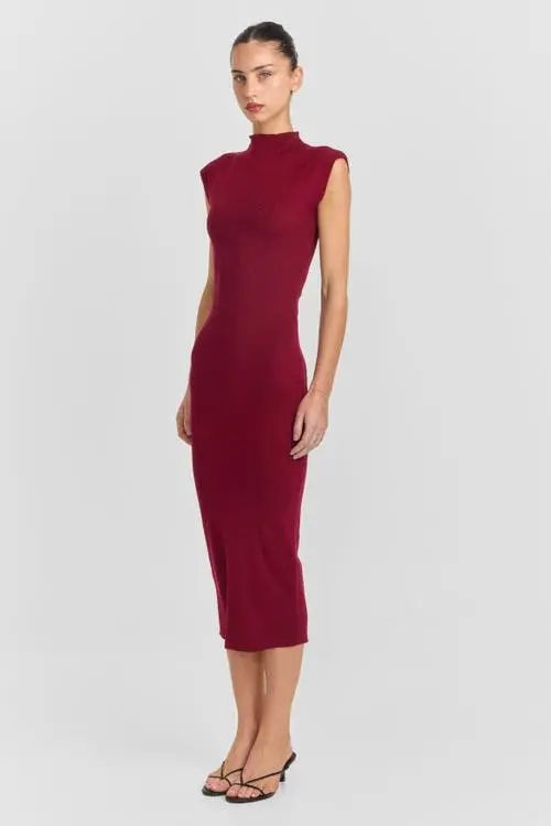 SASHA THERESE Suzette Ribbed Knit Midi Dress - Red