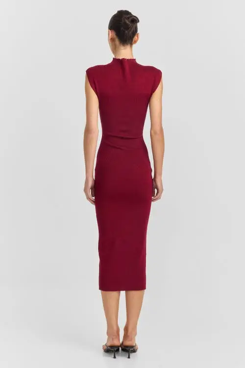 SASHA THERESE Suzette Ribbed Knit Midi Dress - Red