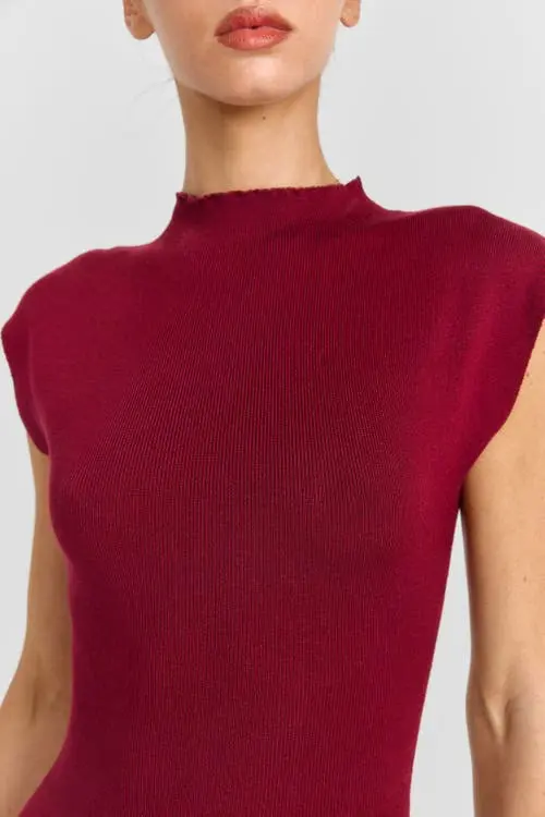 SASHA THERESE Suzette Ribbed Knit Midi Dress - Red