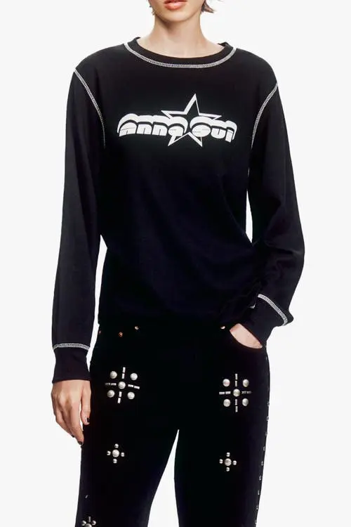 Anna Sui Logo Tees Thermal T-shirt - Black