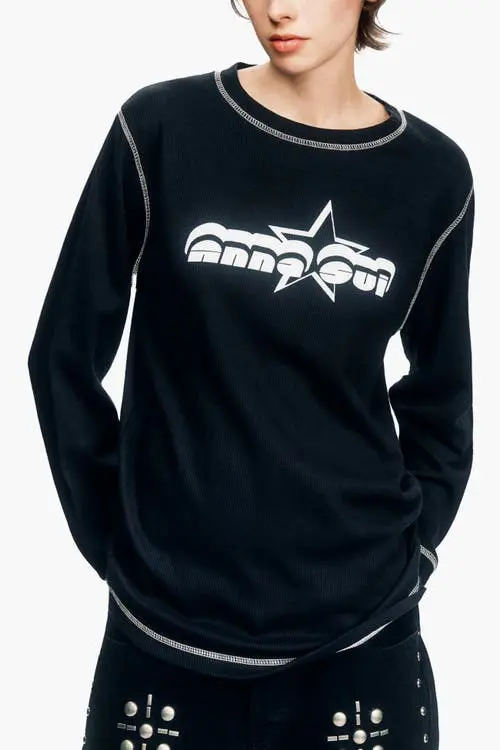 Anna Sui Logo Tees Thermal T-shirt - Black