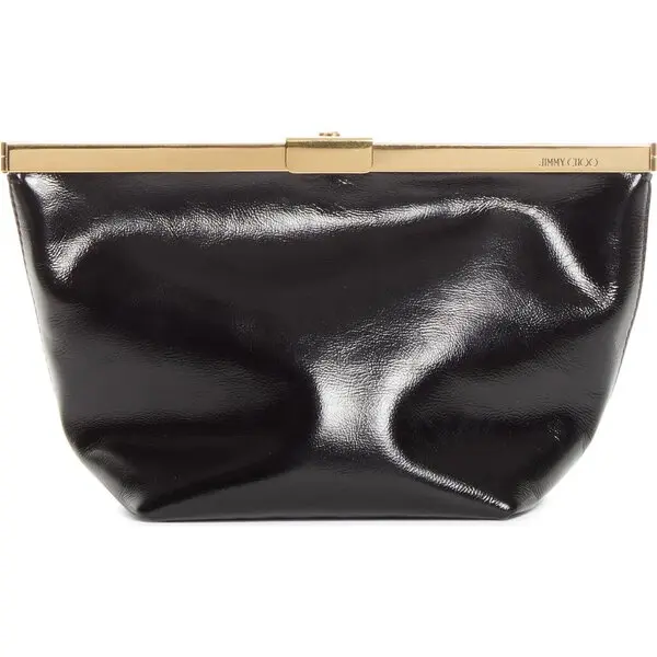 JIMMY CHOO Ganache Leather Clutch - Black/gold