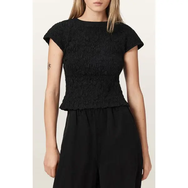 ALLSAINTS Luna Crinkle Cotton T-shirt - Black
