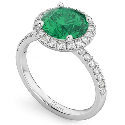 ALLUREZ Halo Emerald And Diamond Engagement Ring In 14k White Gold