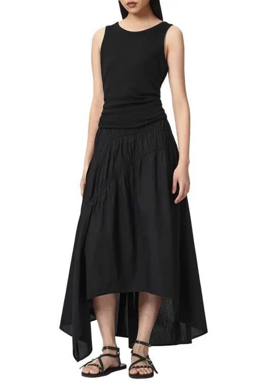 ALLSAINTS Nuria Ruched High-low Midi Skirt - Black