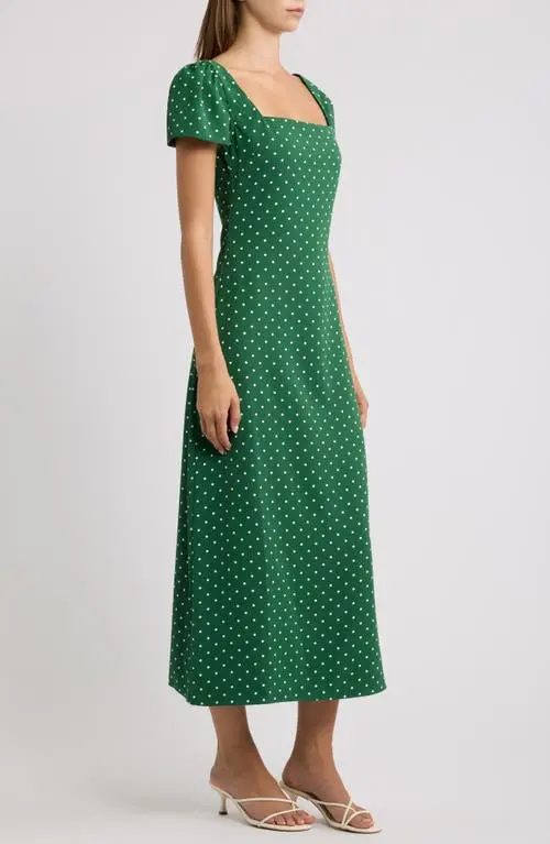 Oddmuse Polka Dot Square Neck Midi Dress - Green Polka Dot
