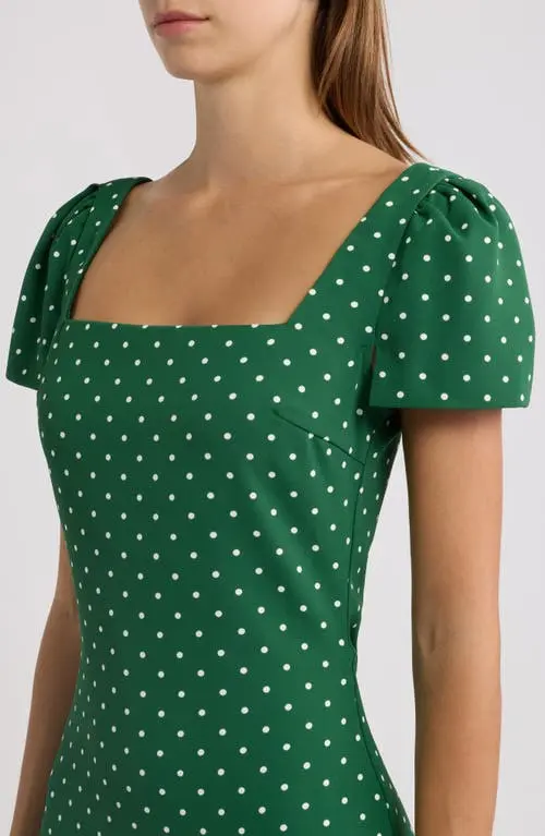 Oddmuse Polka Dot Square Neck Midi Dress - Green Polka Dot