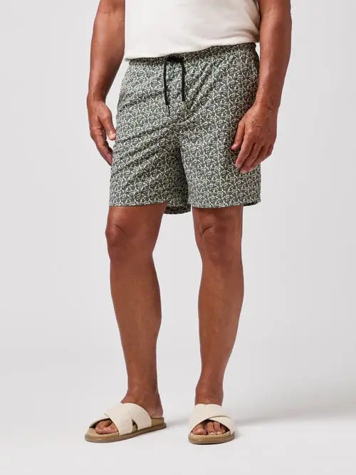 Stone Rose Skull Floral Swim Trunk - Olive