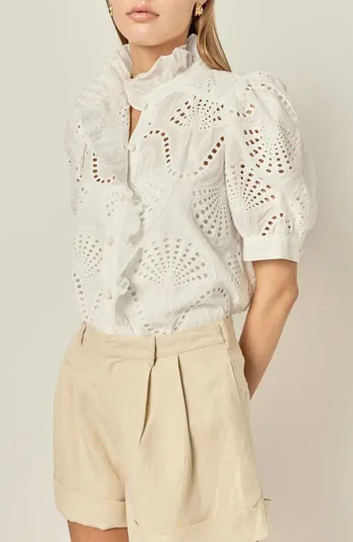 English Factory Embroidered Ruffle Eyelet Cotton Top