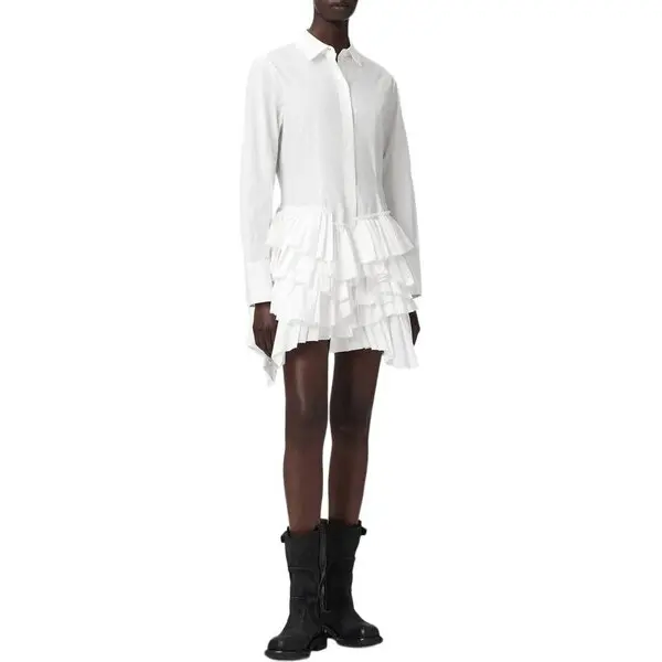 ALLSAINTS Kristi Cotton Ruffle Shirtdress