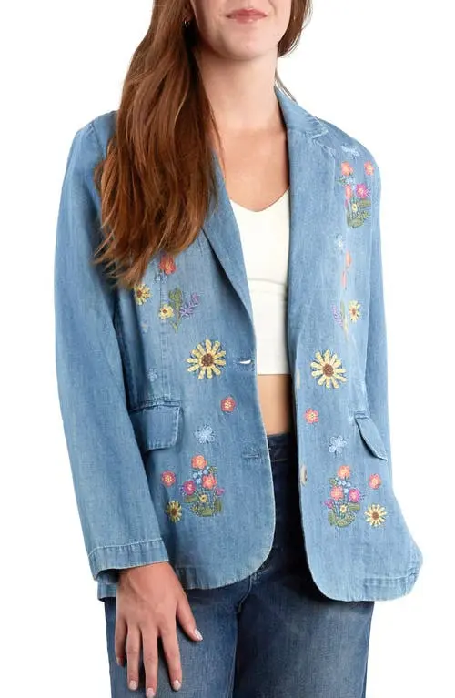 BILLY T Embroidered Cotton And Hemp Blazer - Washed Blue