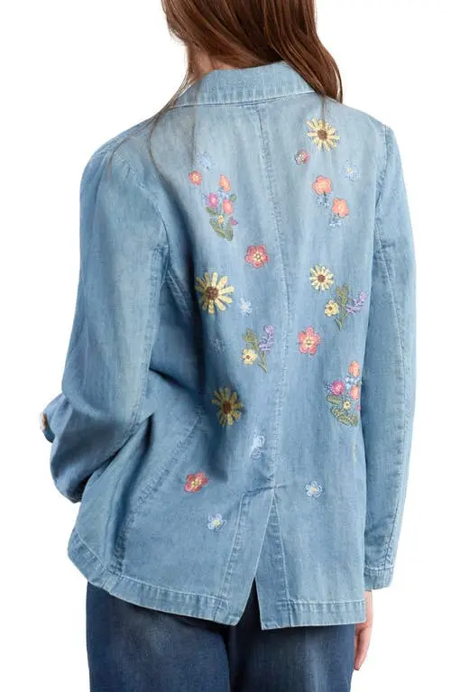 BILLY T Embroidered Cotton And Hemp Blazer - Washed Blue